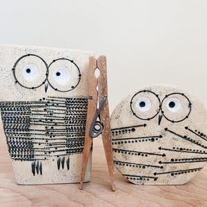 Set of 2 Owl Art Figures/ Adorable Vintage Hand Made Small Stone Owls ...
