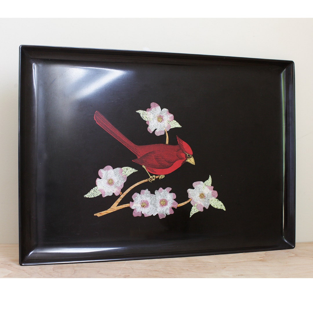 Couroc of Monterey Cardinal & Dogwood Serving Tray/ Mid Century Shell ...