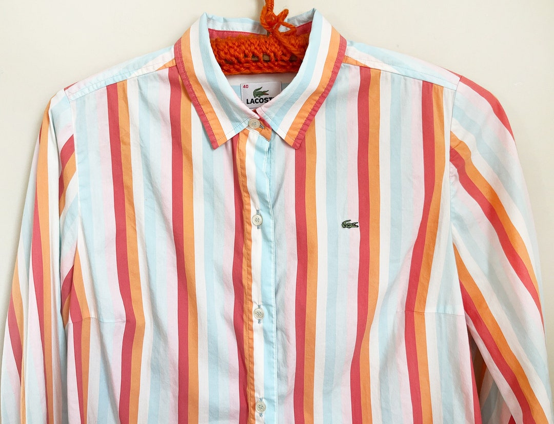 Lacoste Striped Blouse Designed in France/ Colorful 90s Woman's Button ...
