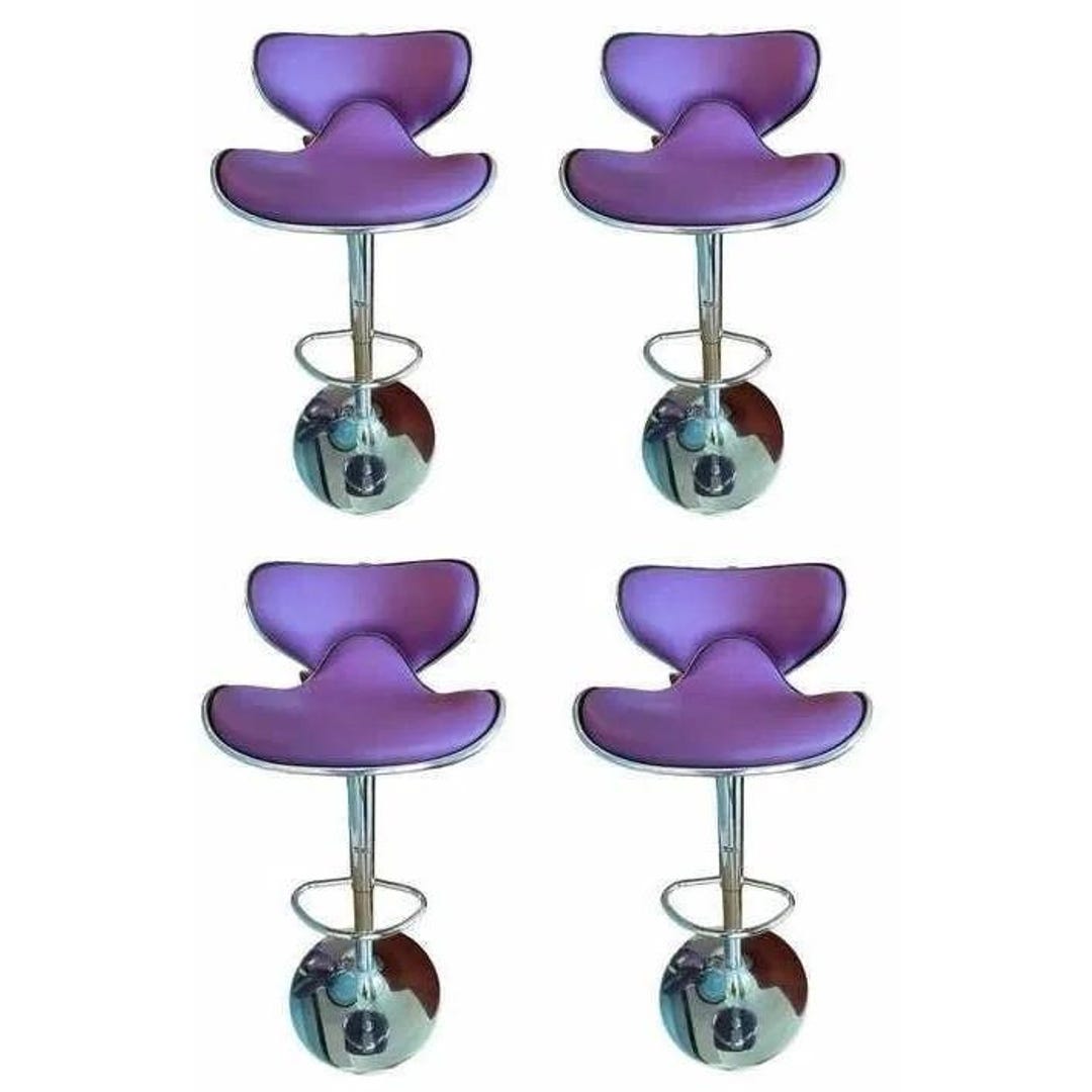 Stylish Purple Leather Bar Stools Set of 4 Contemporary Design for ...
