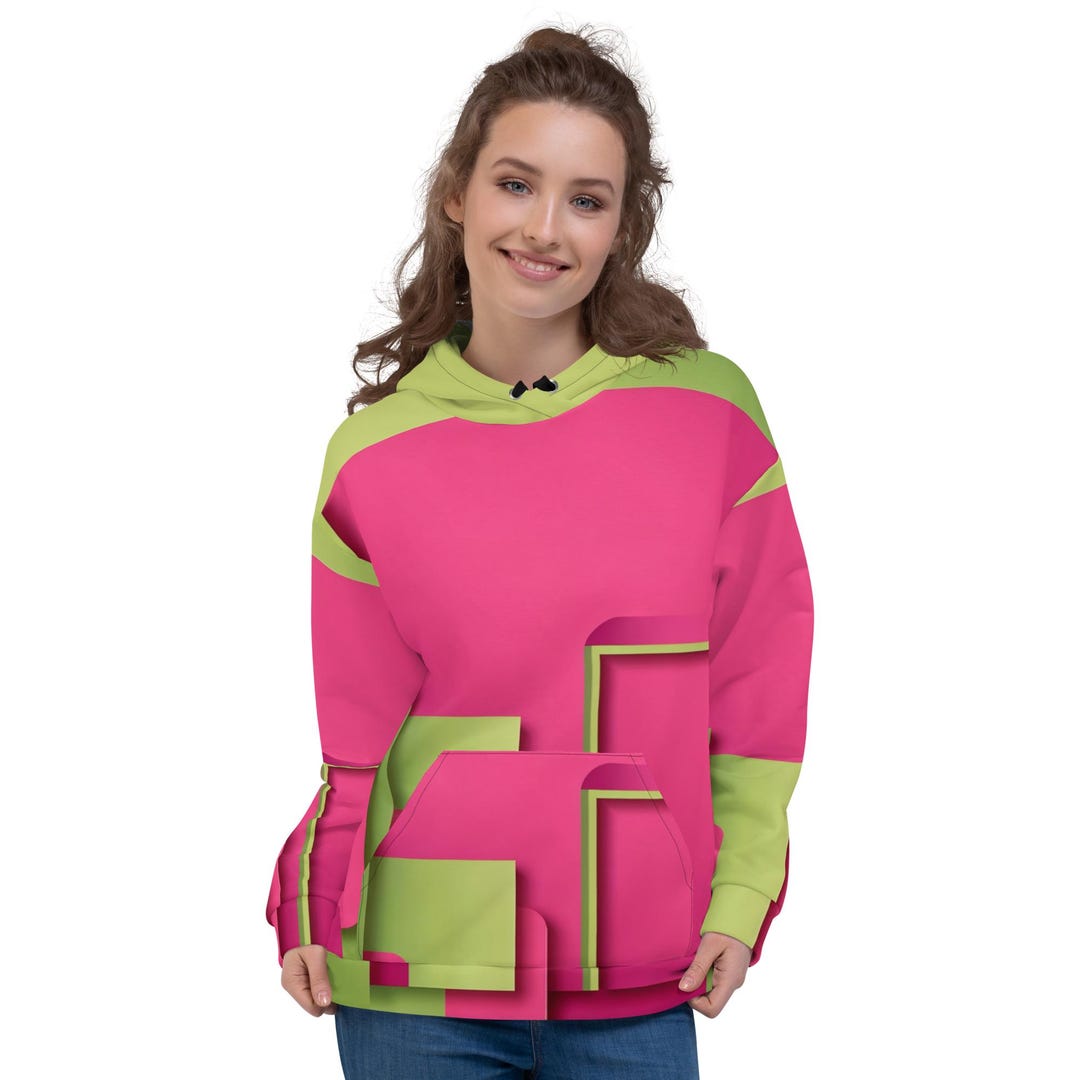 Bold Pink and Green Graphic Design Hoodie, Creative Design, Two Tone ...