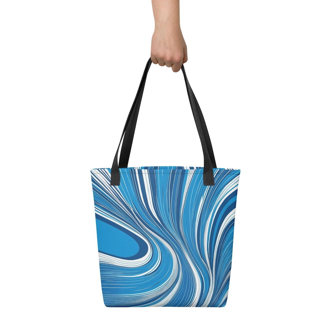 Blue and White Curvy Line Tote Bag - Abstract Everyday Carry All - Etsy