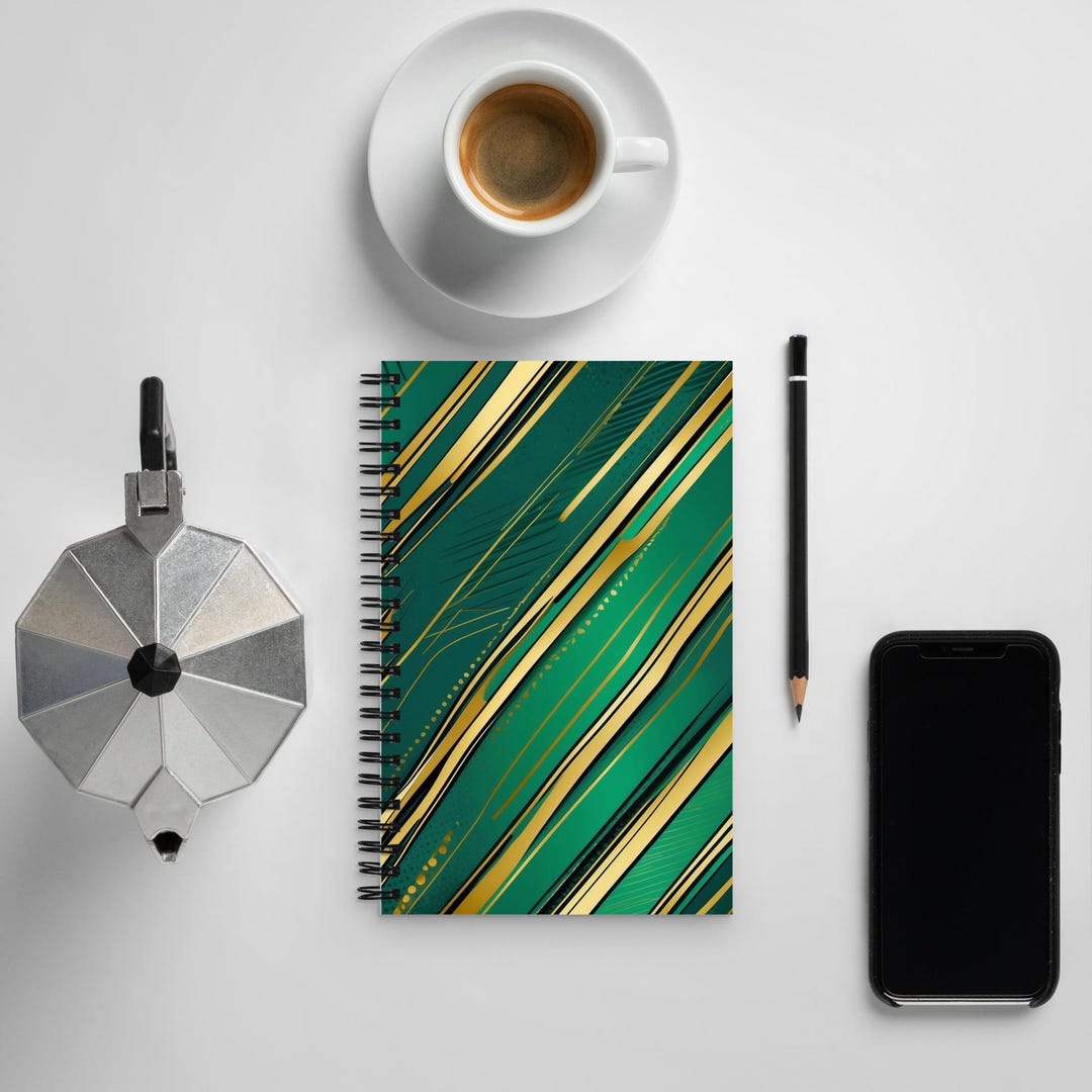 Green and Gold Stripe Notebook - Spiral Journal for Daily Notes - Etsy