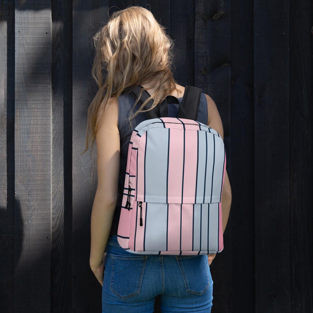 Pastel Pink and Blue Backpack, Two Tone Backpack, Two Colors, Stripe ...
