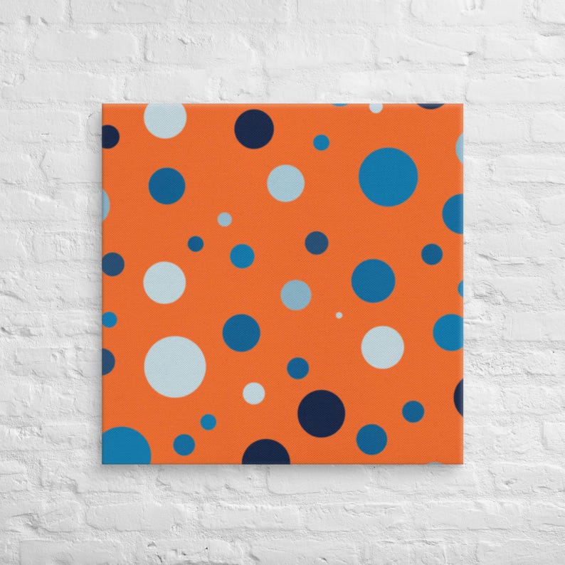 Bold Orange With Blue Polka Dot Wall Art Canvas - Colorful Dotted Home ...