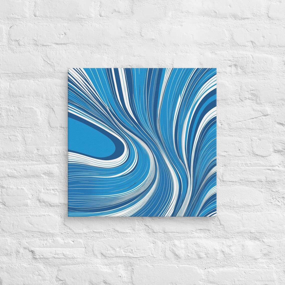Curvy Line Abstract Canvas - Blue and White Modern Wall Art - Etsy