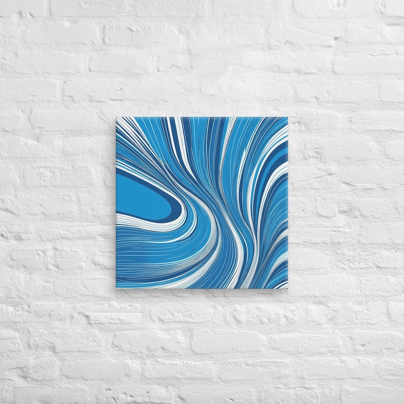 Curvy Line Abstract Canvas - Blue and White Modern Wall Art - Etsy