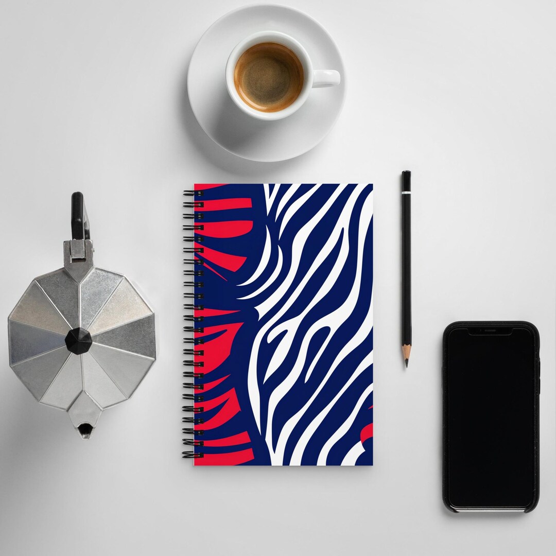 Red, White & Blue Zebra Print Spiral Notebook Dotted Pages: Safari ...