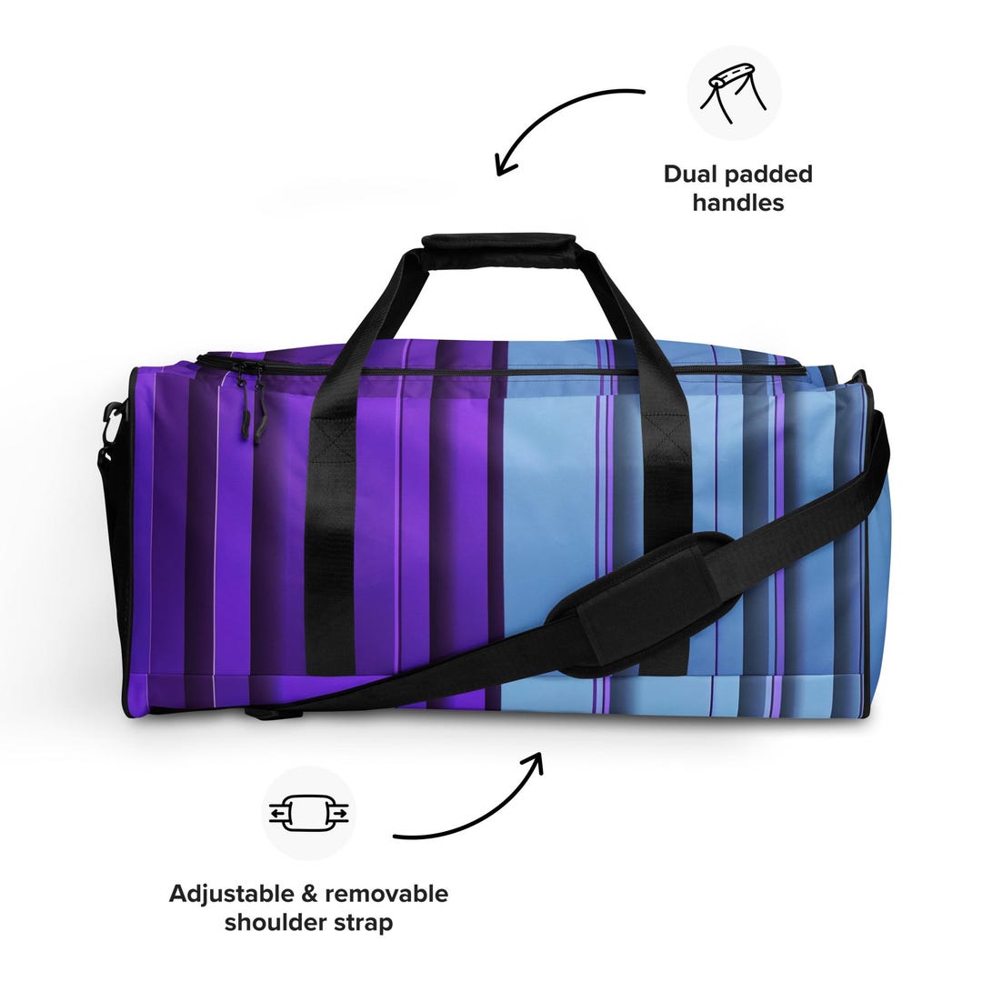 Purple and Blue Stripes Duffle Bag - Modern Vertical Lines Travel or ...