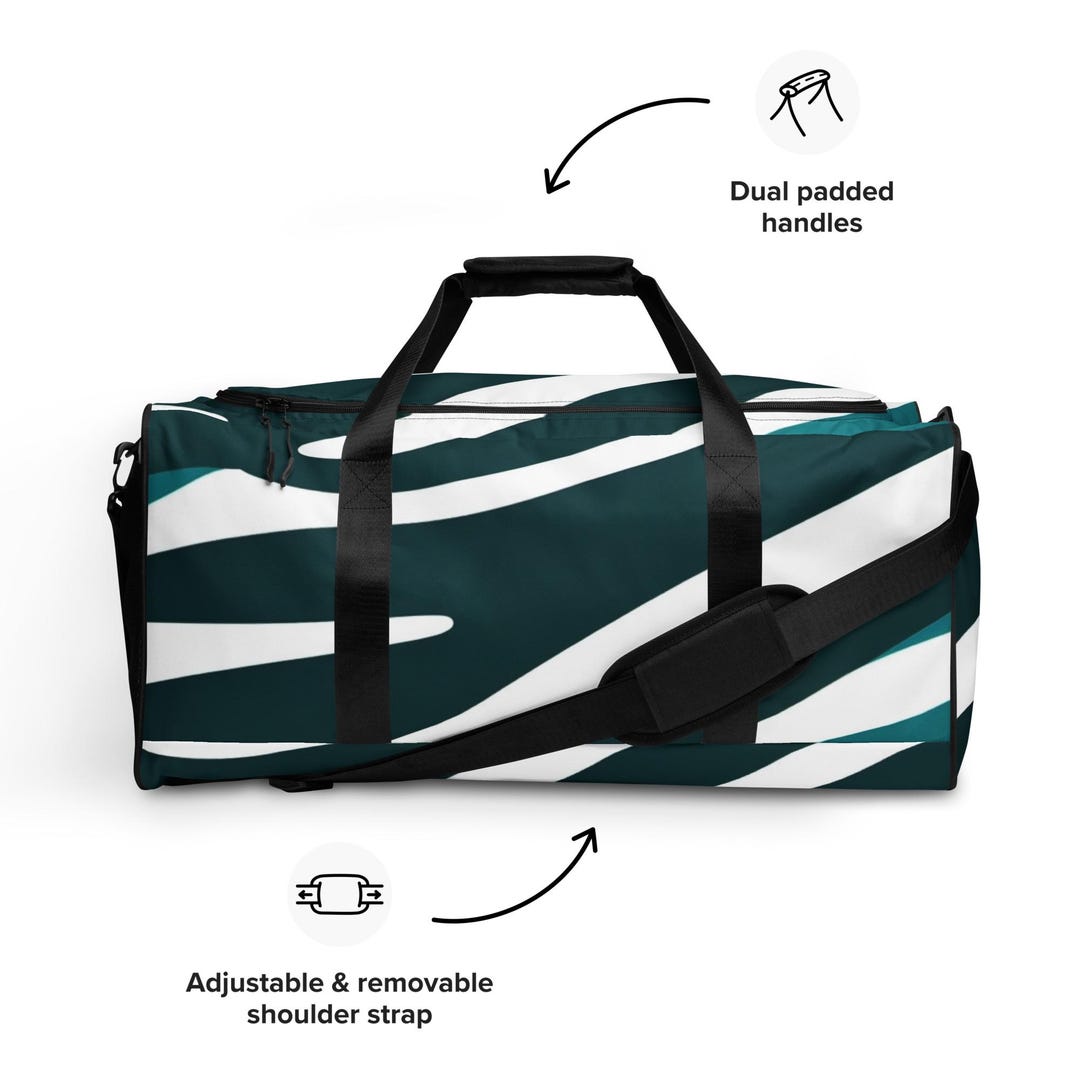 Teal Zebra Print Duffle Bag, Animal Print Duffle Bag, Two Tone Duffle ...