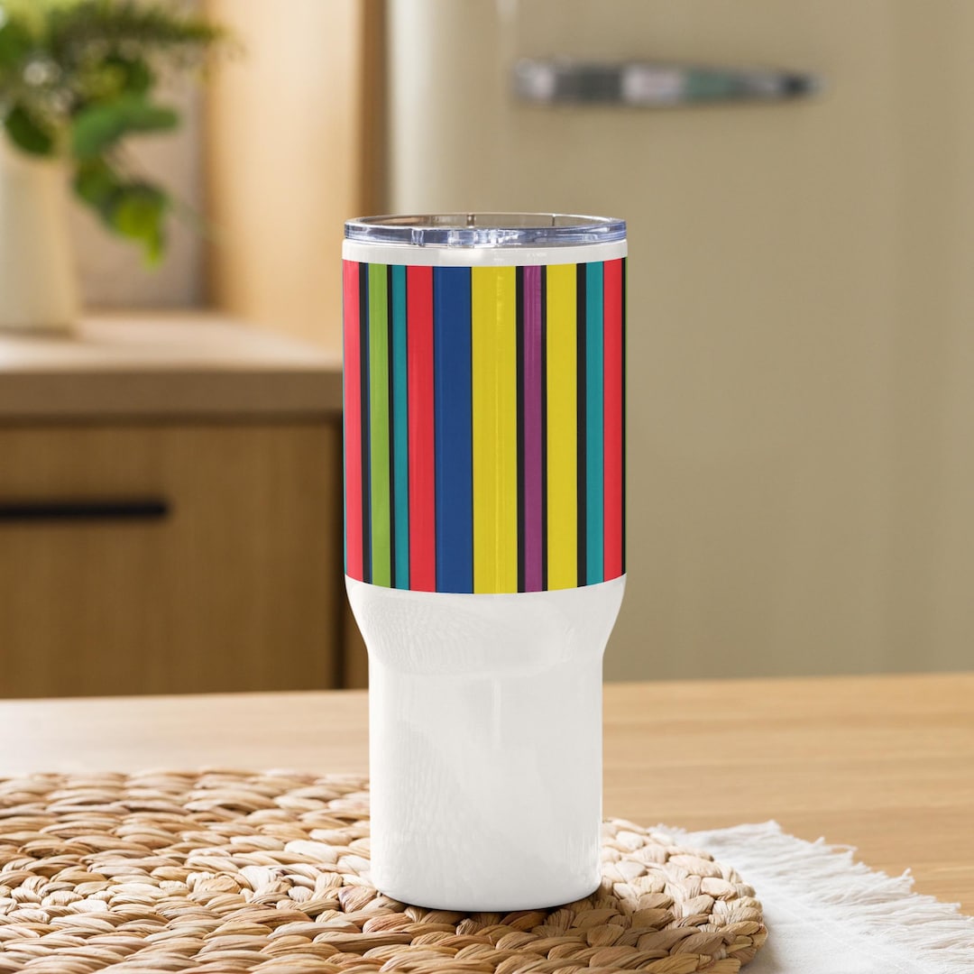 Striped Travel Mug With a Handle - Colorful Vertical Lines - Etsy
