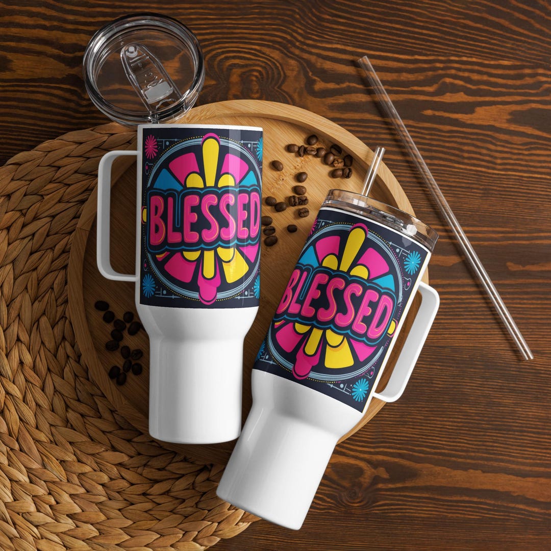 Blessed Mug Travel Mug With a Handle - Colorful Faith-based Encouraging ...