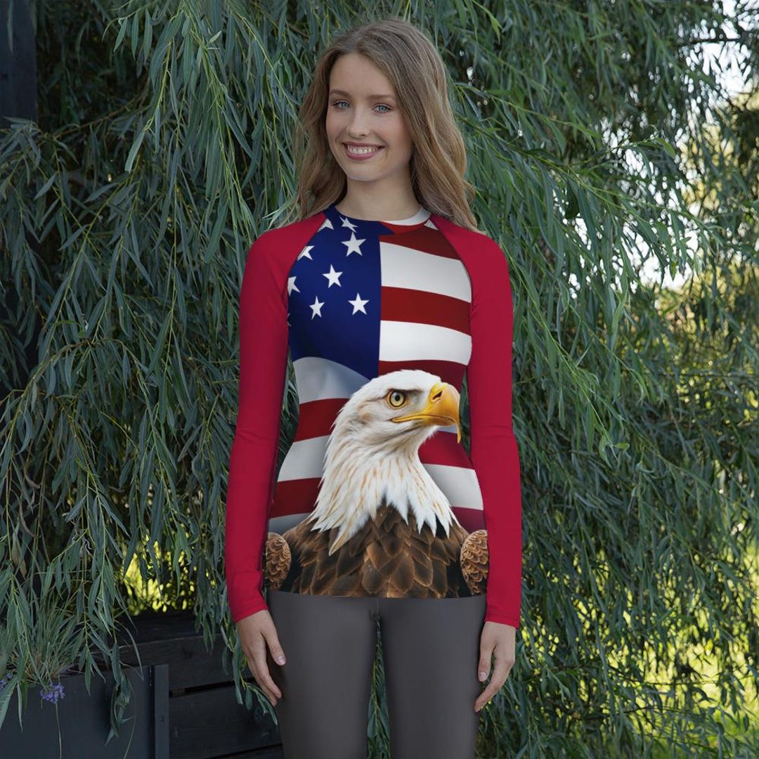 USA Flag and Eagle With God Bless America on the Backside Rash Guard ...