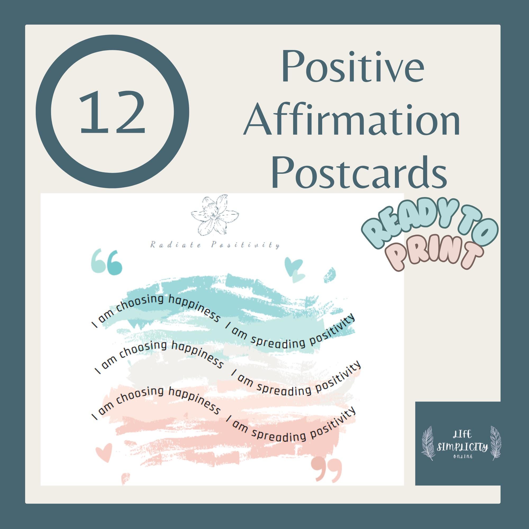 12 Positive Affirmation Postcards | Pastel Colours | Digital Download ...