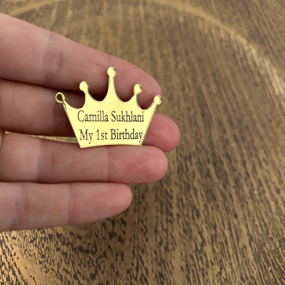 Small Crown Custom Acrylic Mirror Tag, Chocolate Name Tag Engraved ...