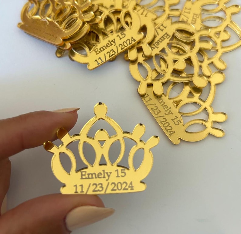 Tiara Crown Tags, Tiara Custom Acrylic Mirror Tag, Chocolate Name Tag ...