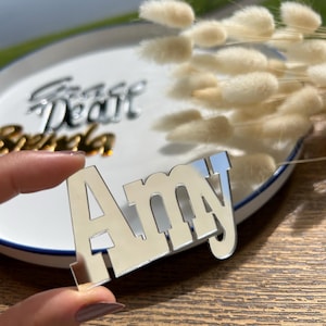 Custom Thanksgiving Place Cards, Silver Laser Cut Names, Wedding Table ...