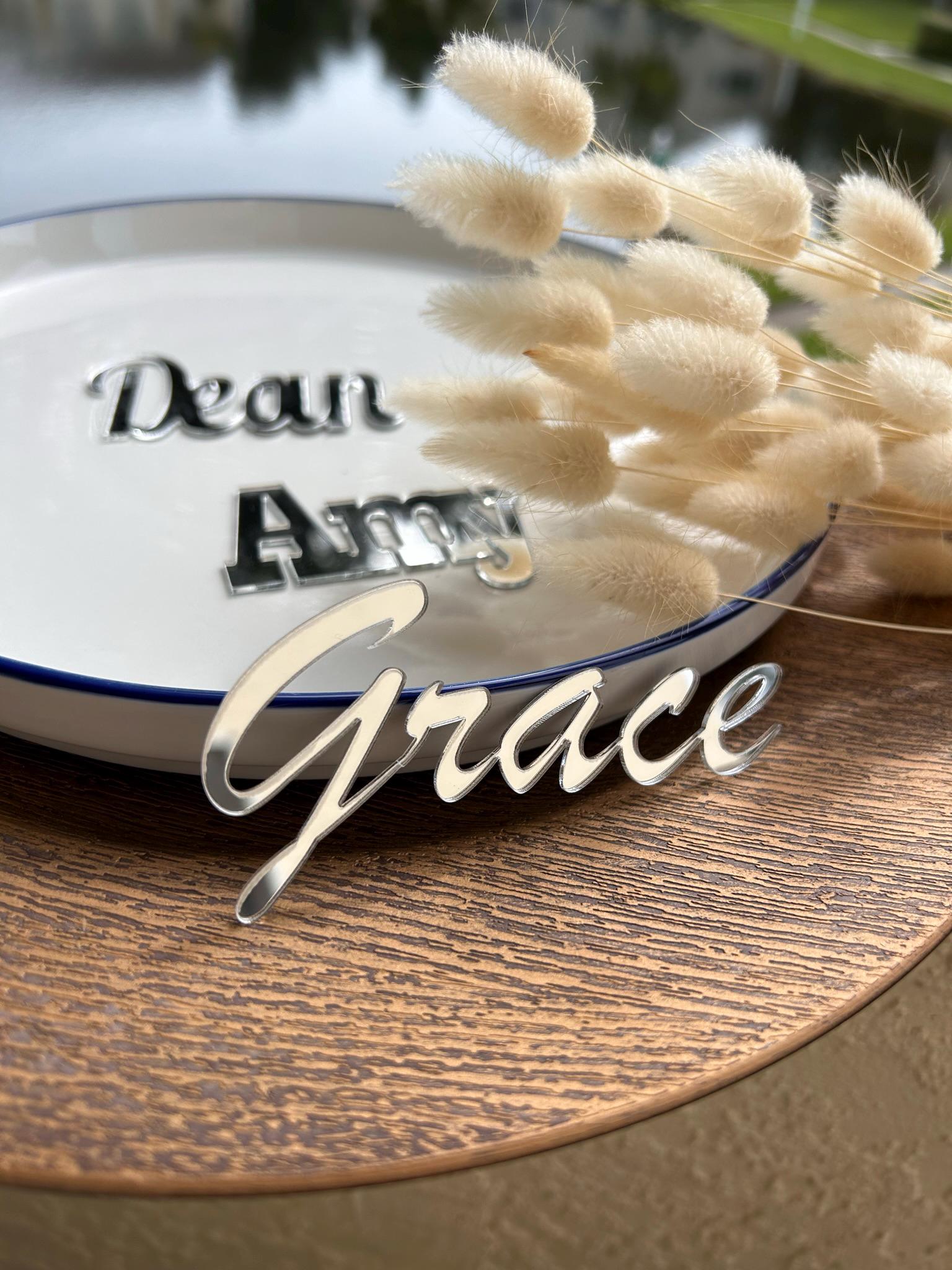 Custom Thanksgiving Place Cards, Silver Laser Cut Names, Wedding Table ...