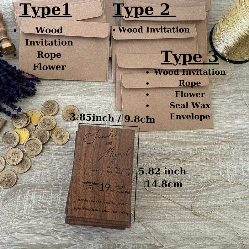 Wood Engraved Wedding Invitation Card With Real Lavander Flower ...