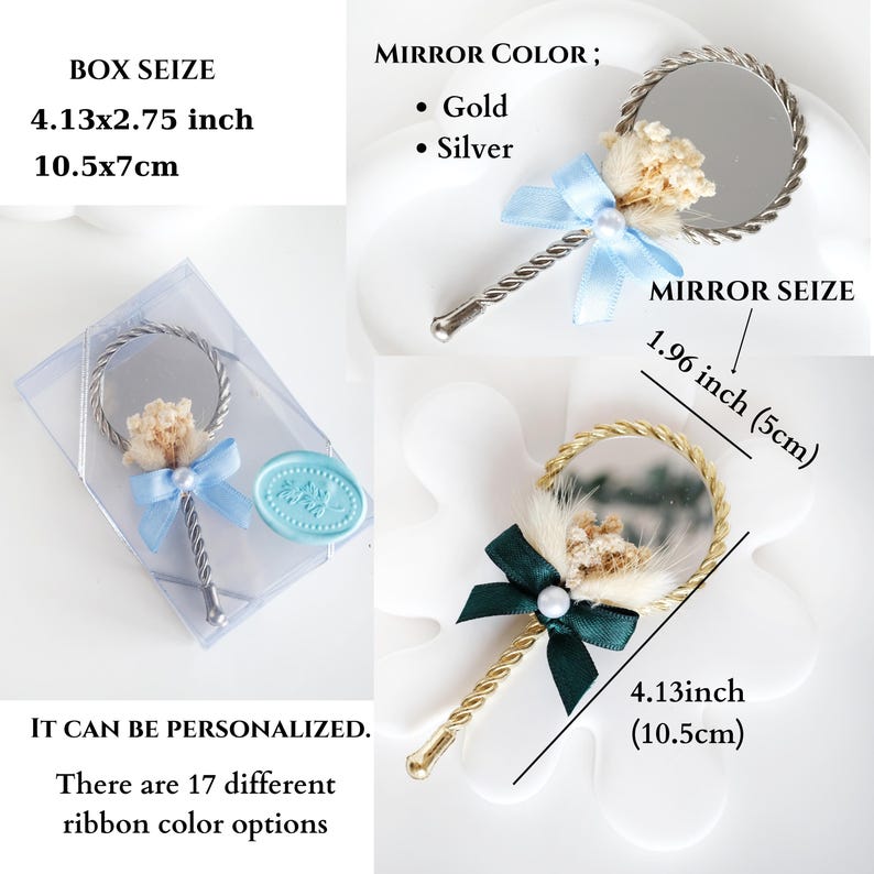 Personalized Hand Mirror Favor: Silver, Floral, Boxed Wedding Keepsake ...