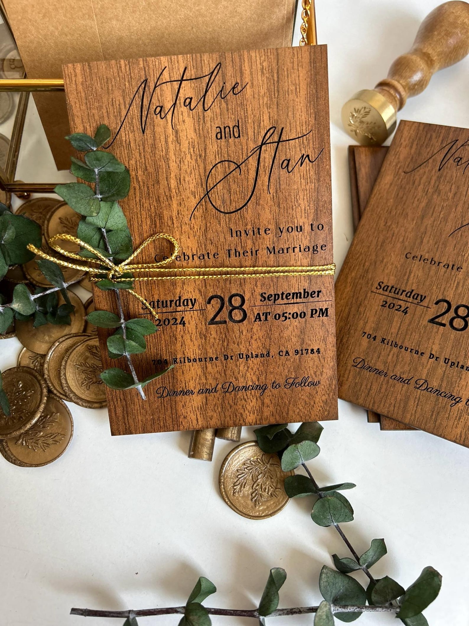 Eucalyptus Wooden Wedding Invitation: Laser Engraved Cards With ...