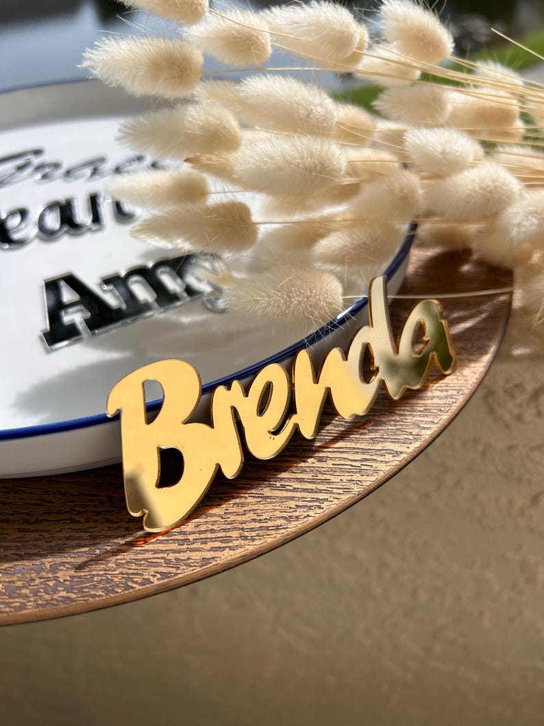 Wedding Place Cards, Gold Laser Cut Names, Gold Silver Table Sign Name ...