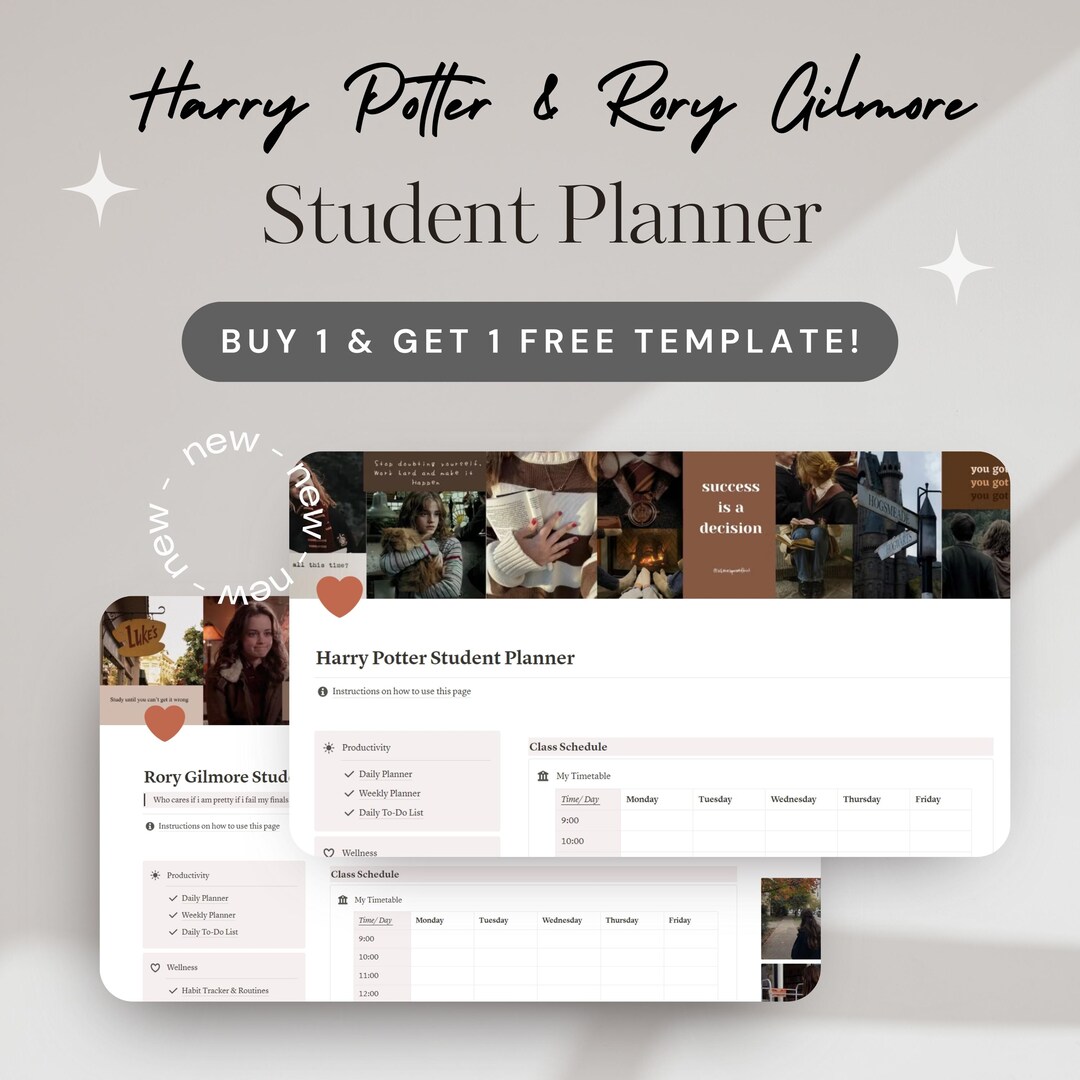 Harry Potter & Rory Gilmore Notion Student Planner Fandom Study Organizer - Etsy