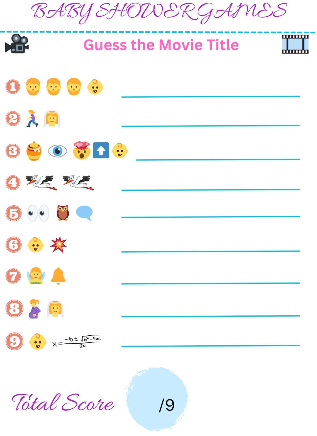Guess the Movie Title Baby Shower Game - Etsy