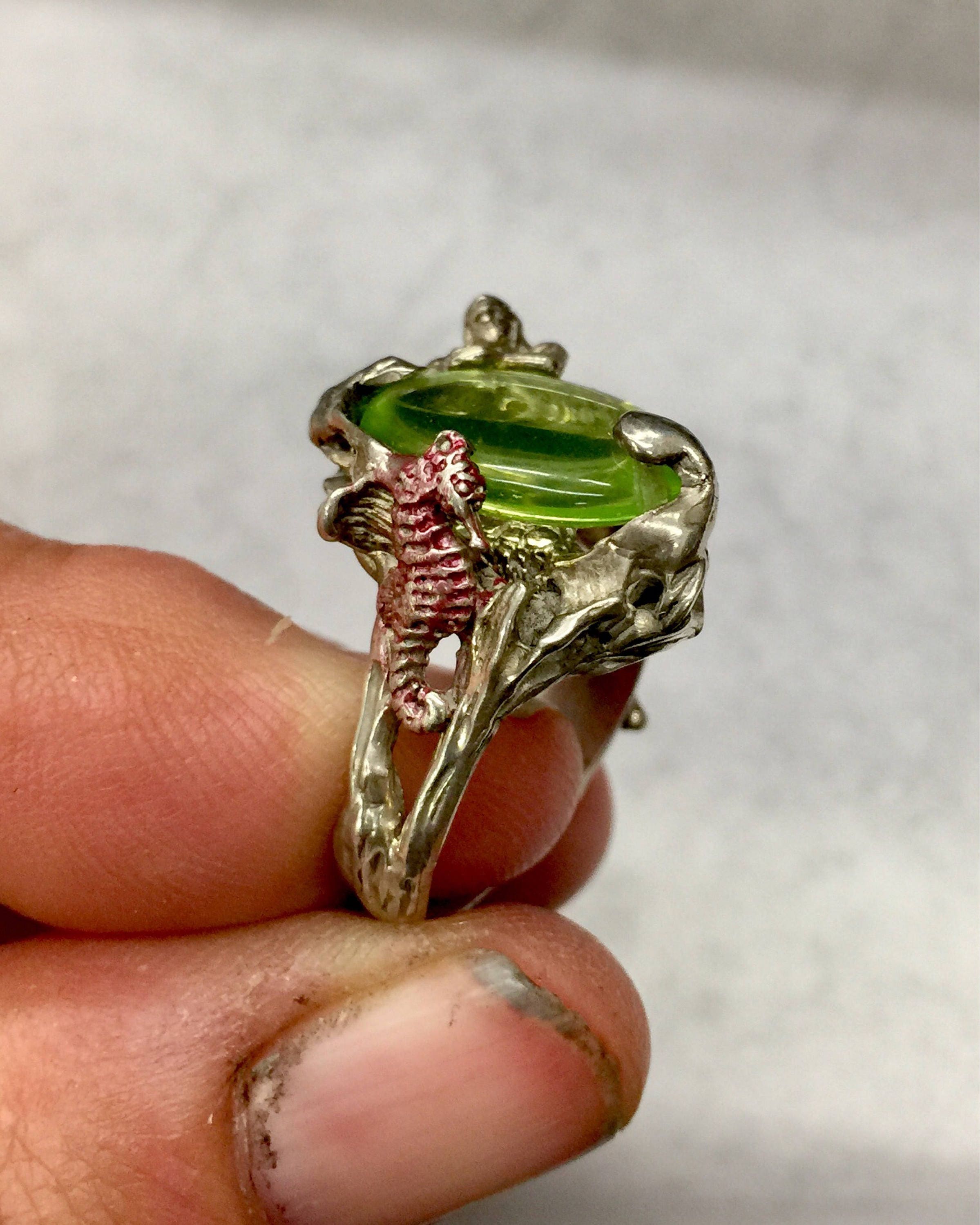 Mystical Nouveau Mermaid Gazing Ring Uranium Vaseline Glass Glows Magic ...