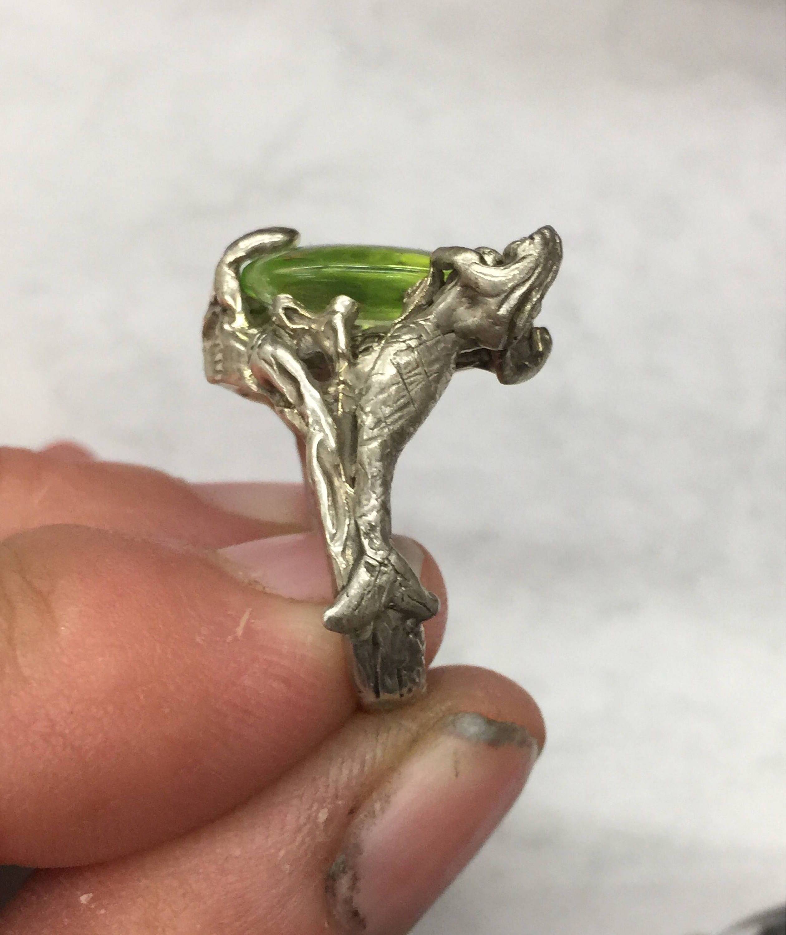 Mystical Nouveau Mermaid Gazing Ring Uranium Vaseline Glass Glows Magic ...