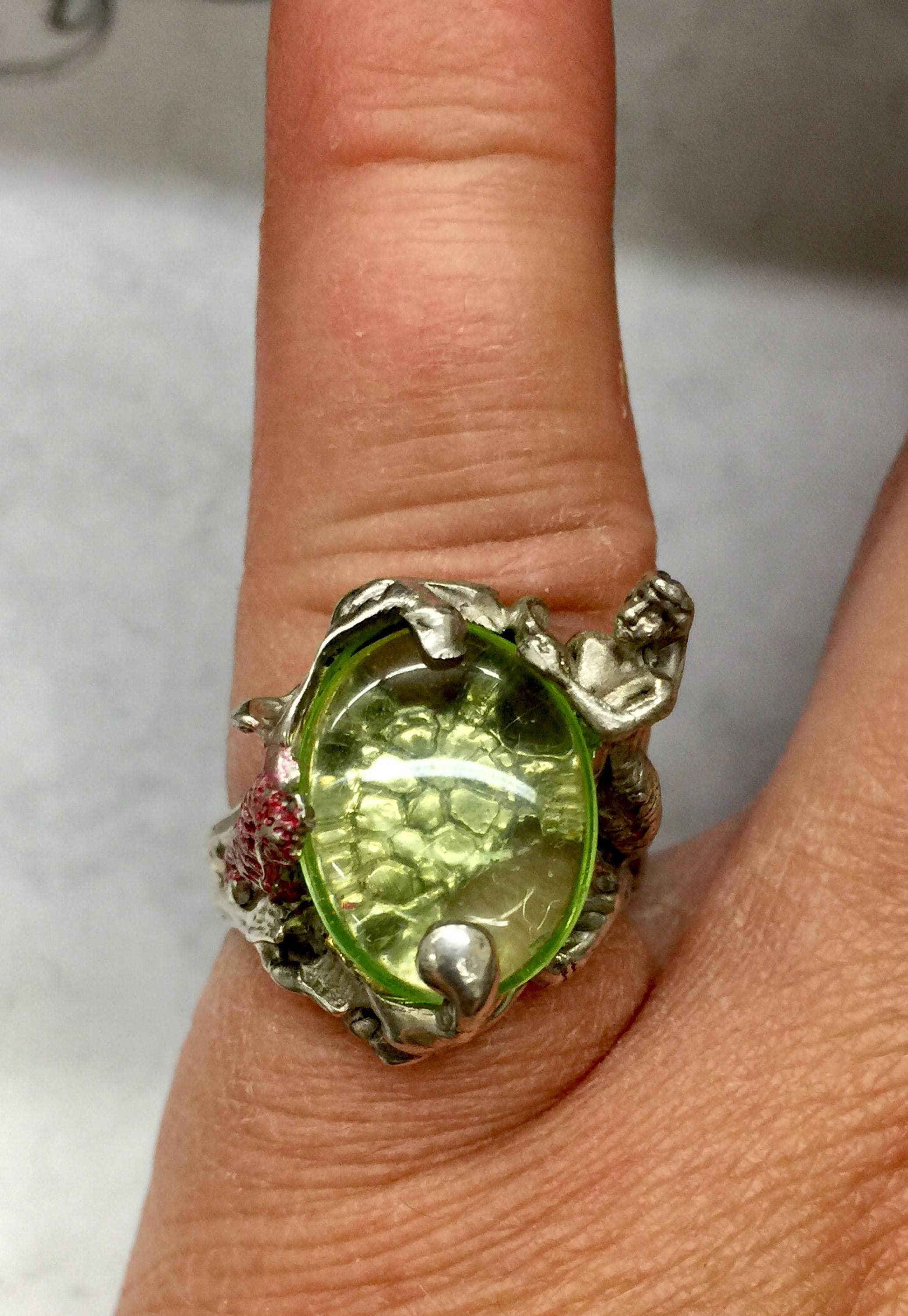 Mystical Nouveau Mermaid Gazing Ring Uranium Vaseline Glass Glows Magic ...