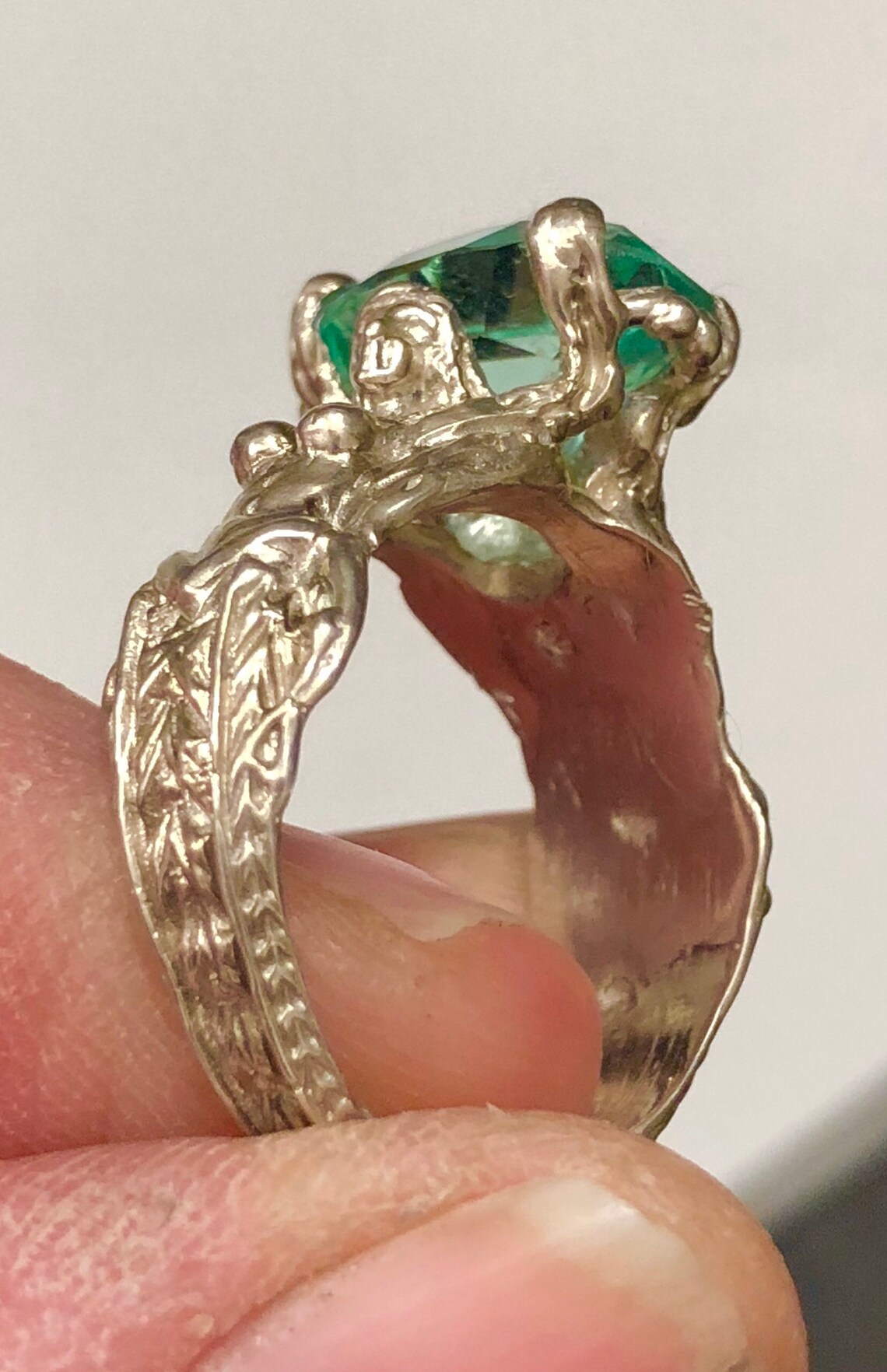 Art Nouveau Style, Aqua Uranium Vaseline Glass Glowing Maiden Caryatid ...