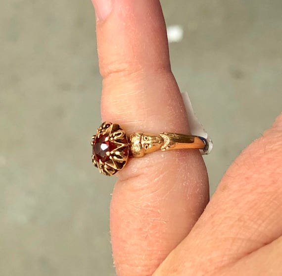 Victorian rose gold ruby ring lady face sides alterna… - Gem