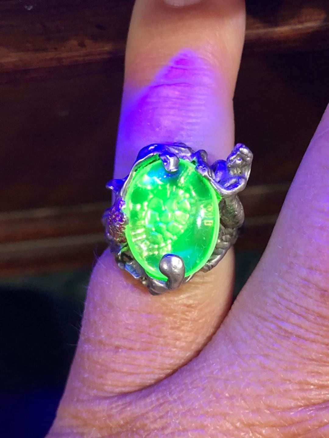 Mystical Nouveau Mermaid Gazing Ring Uranium Vaseline Glass Glows Magic ...