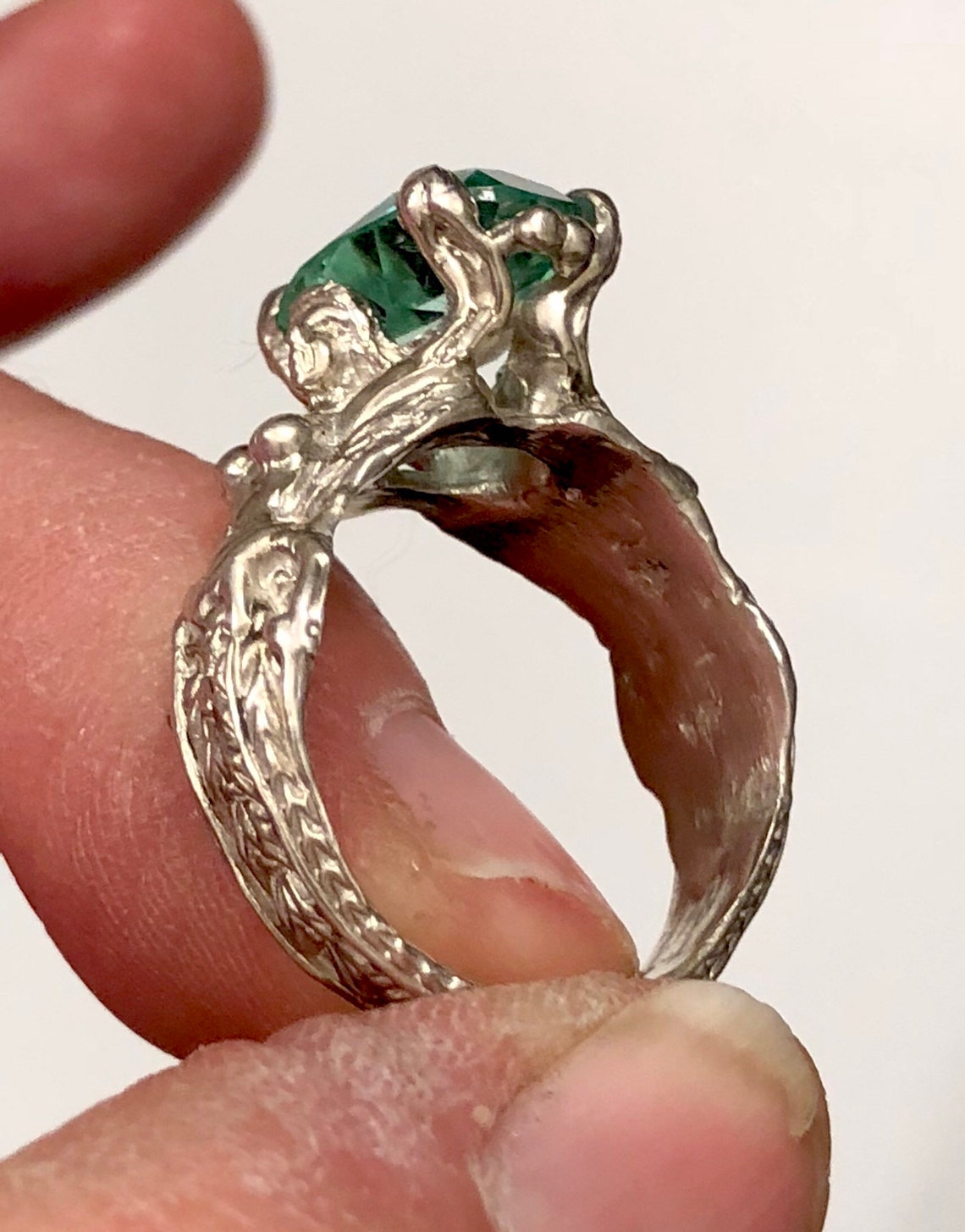 Art Nouveau Style, Aqua Uranium Vaseline Glass Glowing Maiden Caryatid ...