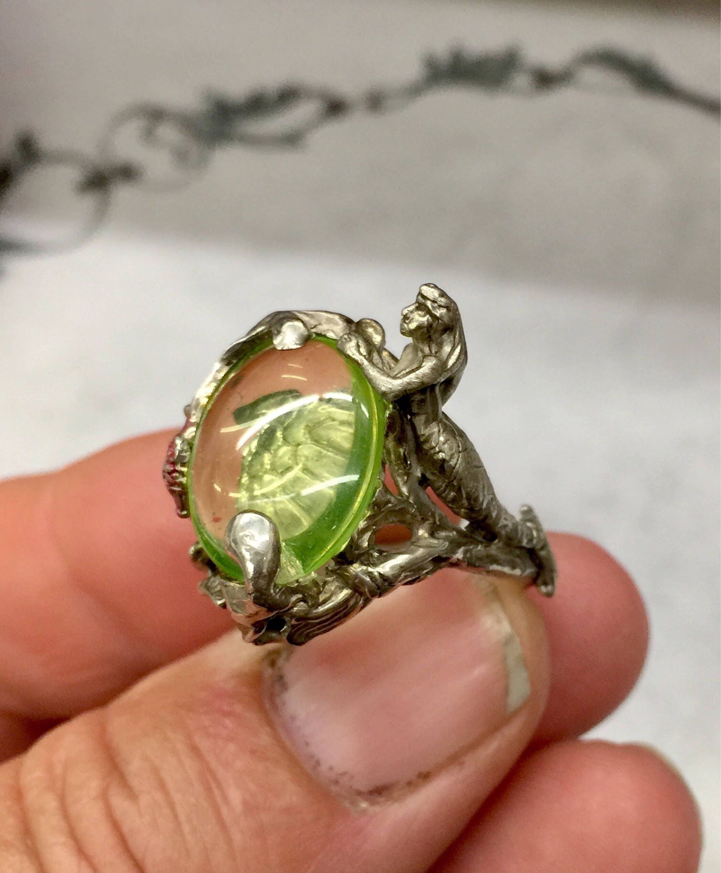 Mystical Nouveau Mermaid Gazing Ring Uranium Vaseline Glass Glows Magic ...