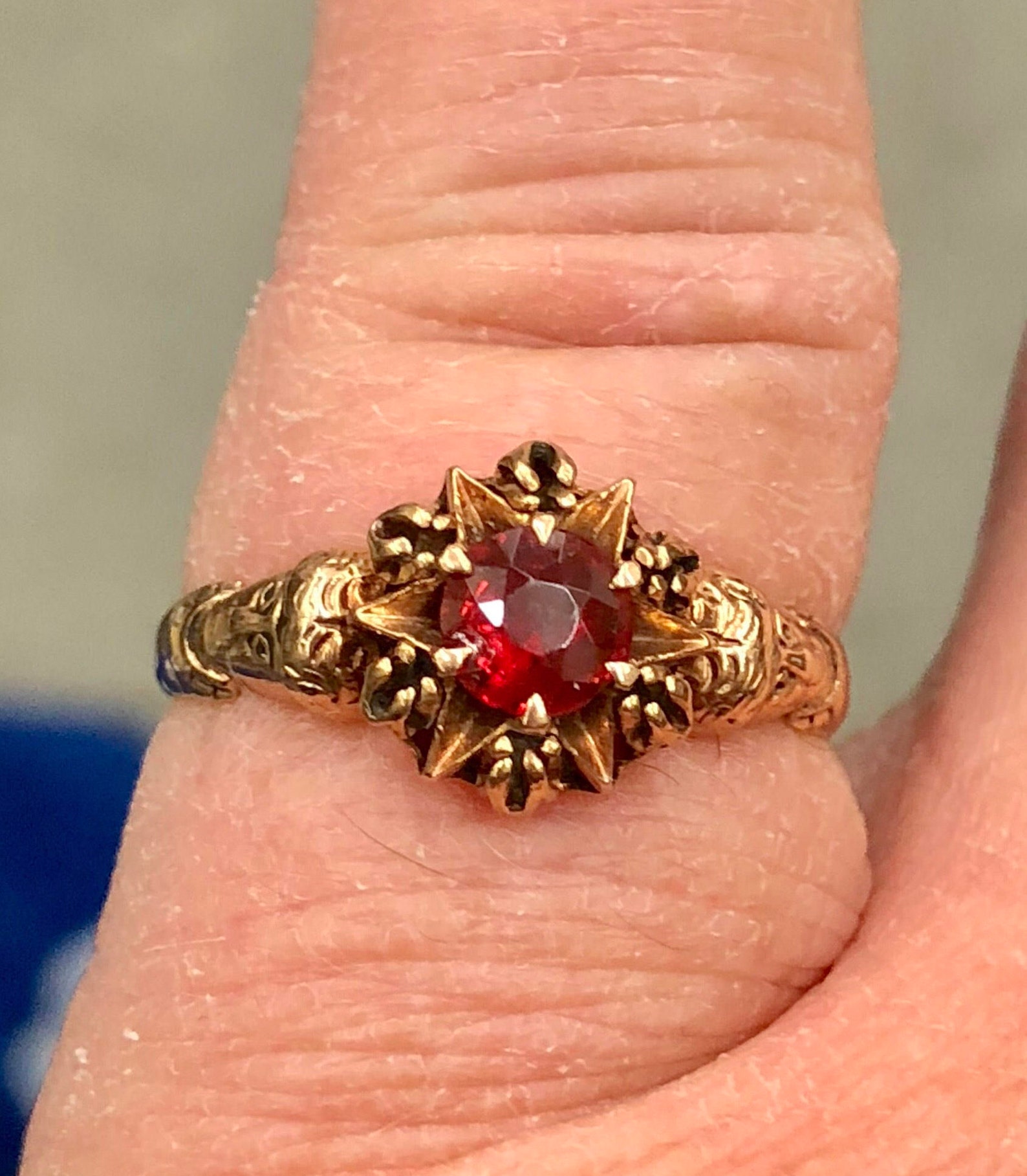 Victorian Rose Gold Ruby Ring Lady Face Sides Alternative Engagement ...