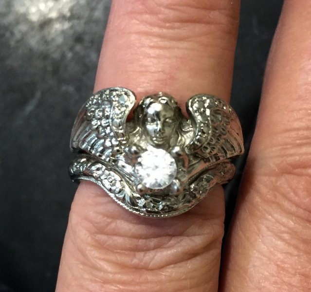 Heavenly Praying Victorian Angel Wedding Bridal Set Silver Renaissance ...