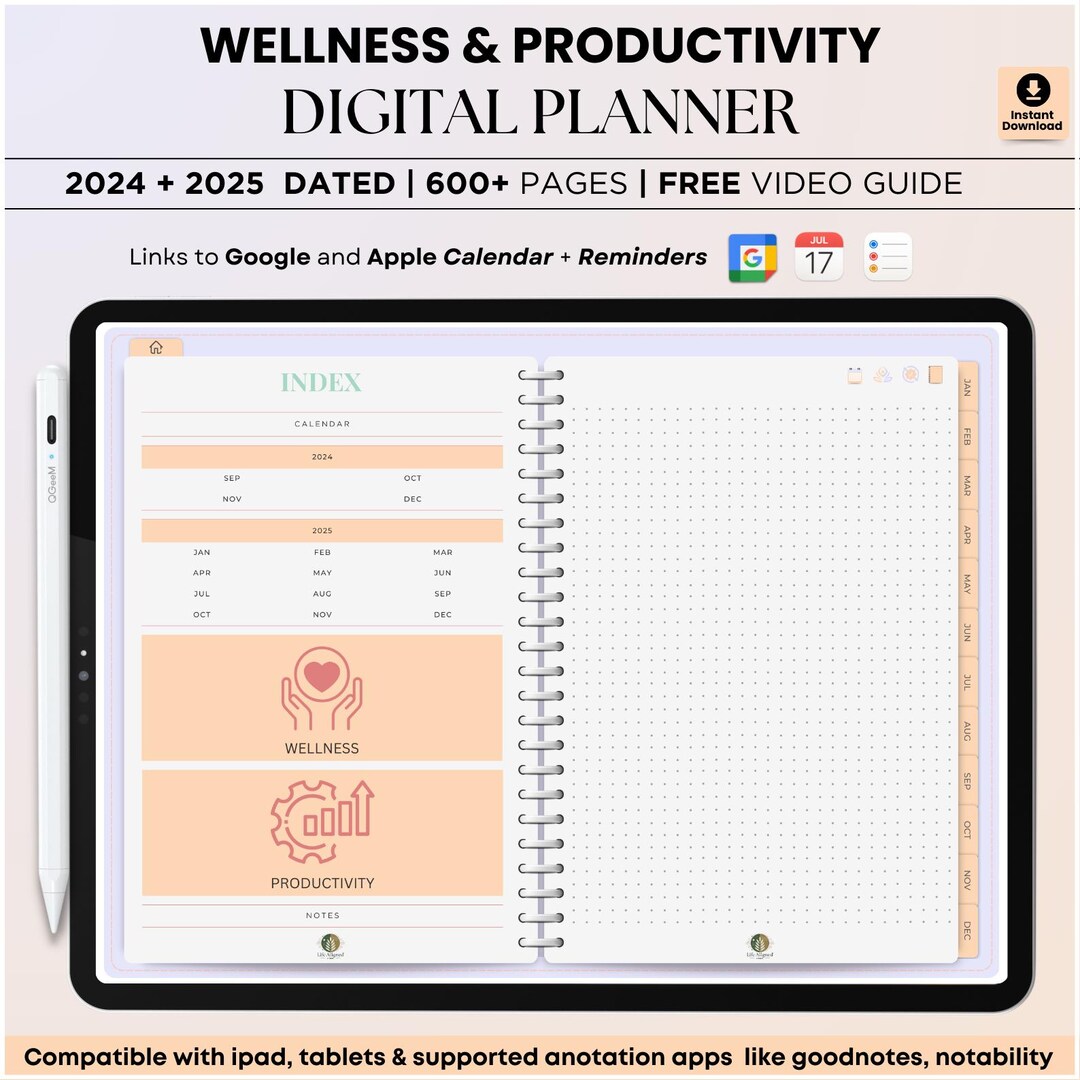 Serene Pastels Digital Planner 2024-2025 – Hyperlinked Wellbeing ...