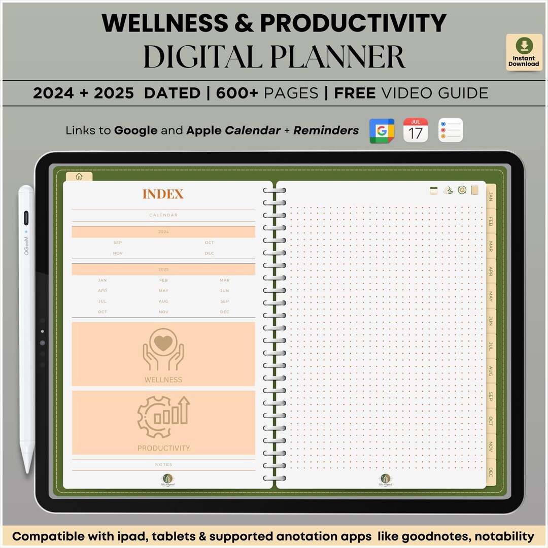 2024-2025 Earth Tones Digital Planner – Hyperlinked Wellness ...