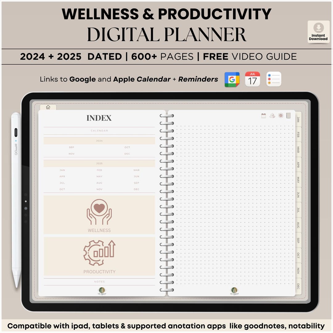 Minimalist Neutrals Digital Planner 2024-2025 – Hyperlinked Wellness ...