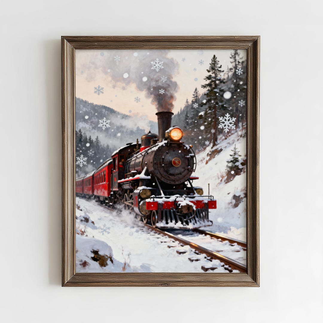 Christmas Train Wall Art | Christmas Train Painting | Snowy Steam ...
