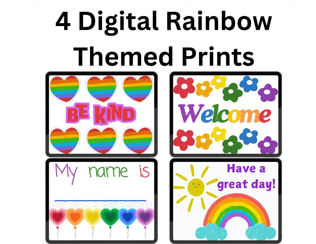 Rainbow Classroom Signs Bundle - Set of 4 Rainbow Printable Digital ...