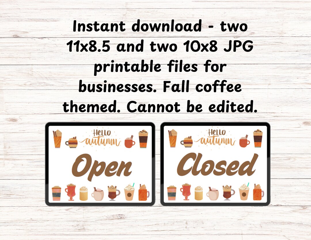 Fall Coffee Shop Open and Closed Signs - Instant Digital Download of 4 ...