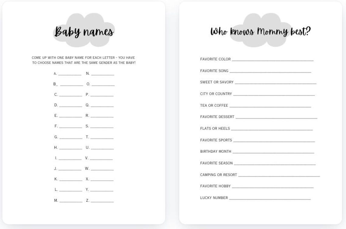 10 Baby Shower Games With Answer Key Digital Download Print Your Own ...
