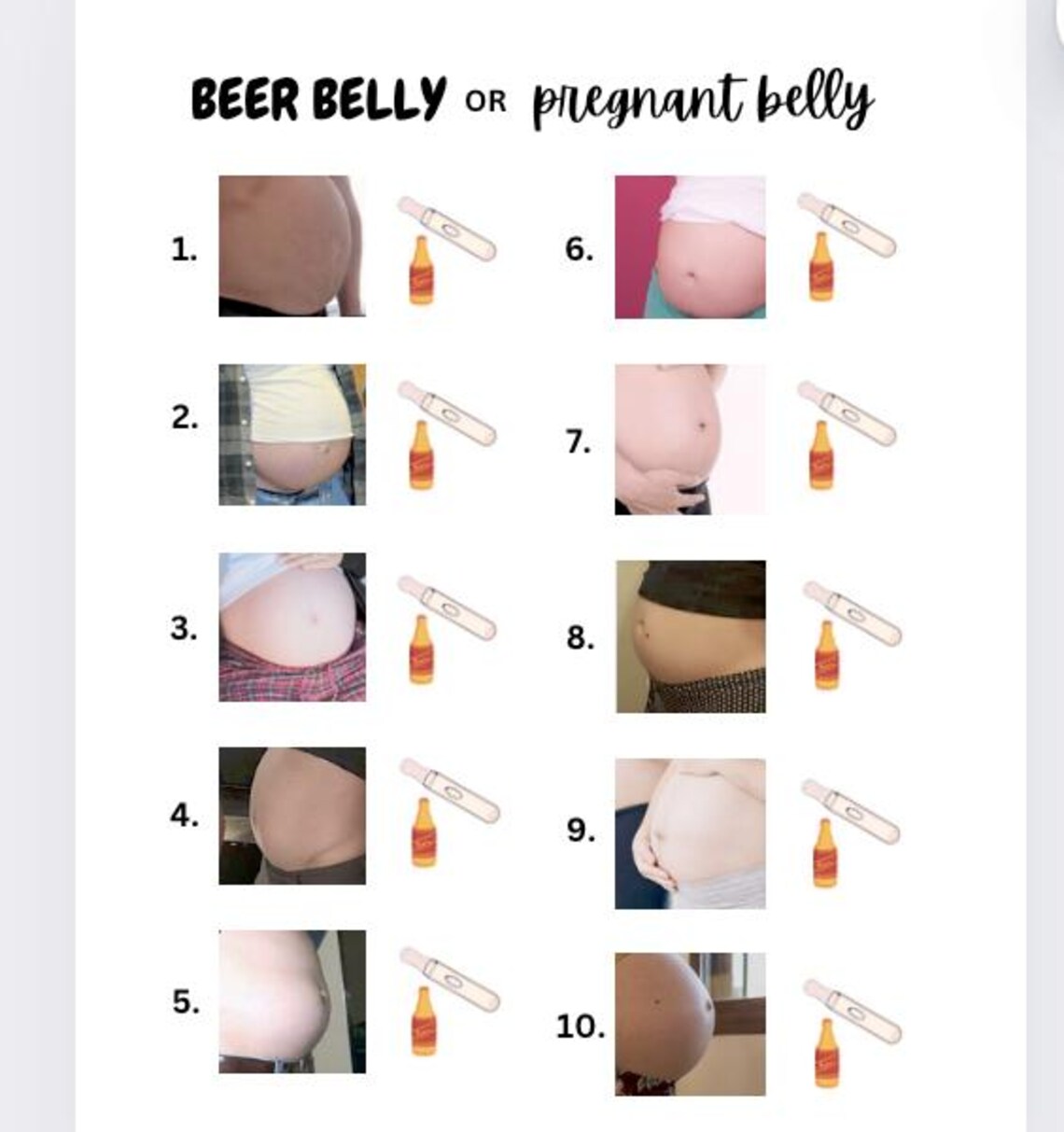 Beer Belly or Pregnant Belly Printable Baby Shower Game With Answer Key ...