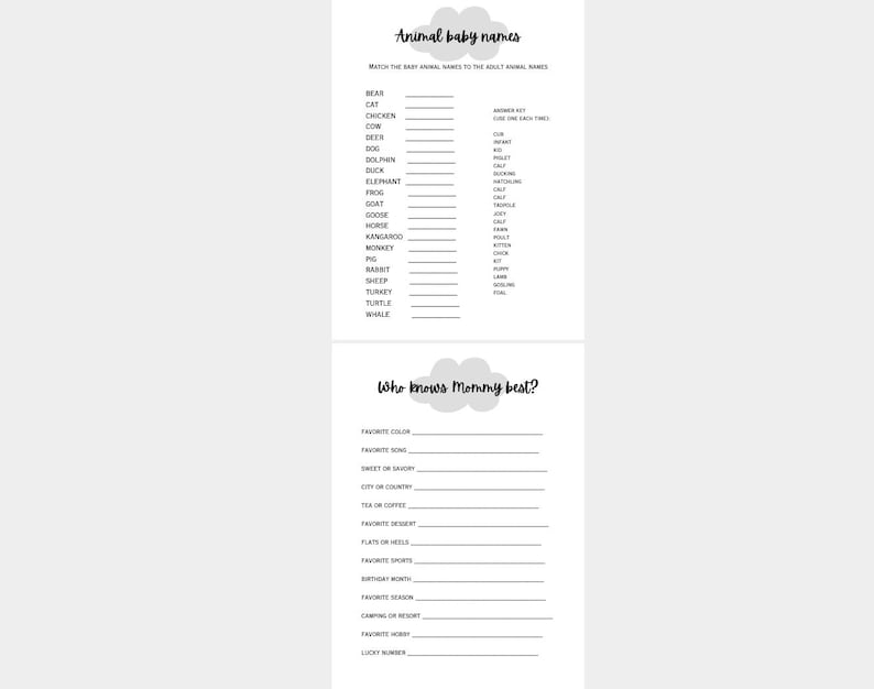 10 Baby Shower Games With Answer Key Digital Download Print Your Own ...