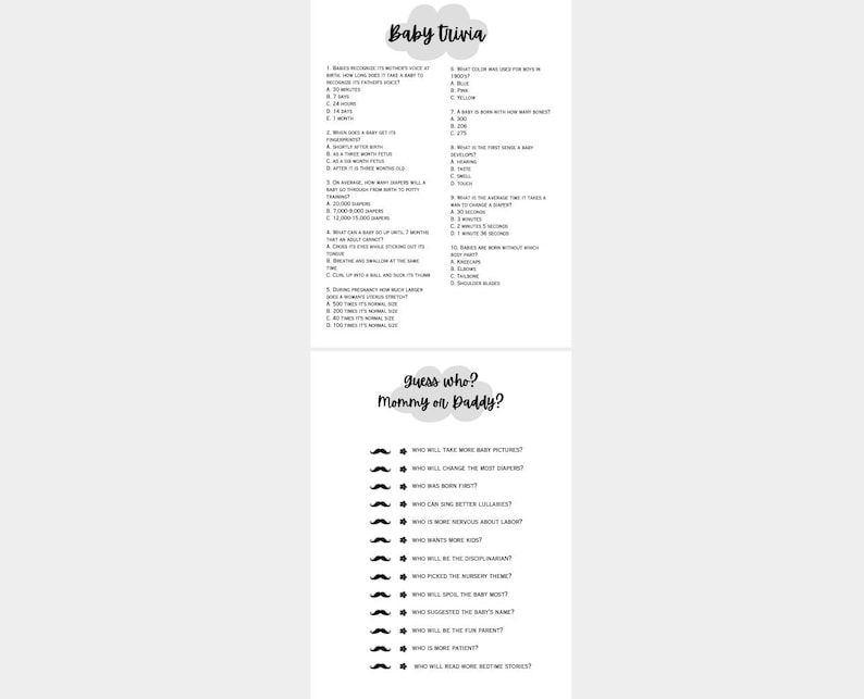 10 Baby Shower Games With Answer Key Digital Download Print Your Own ...