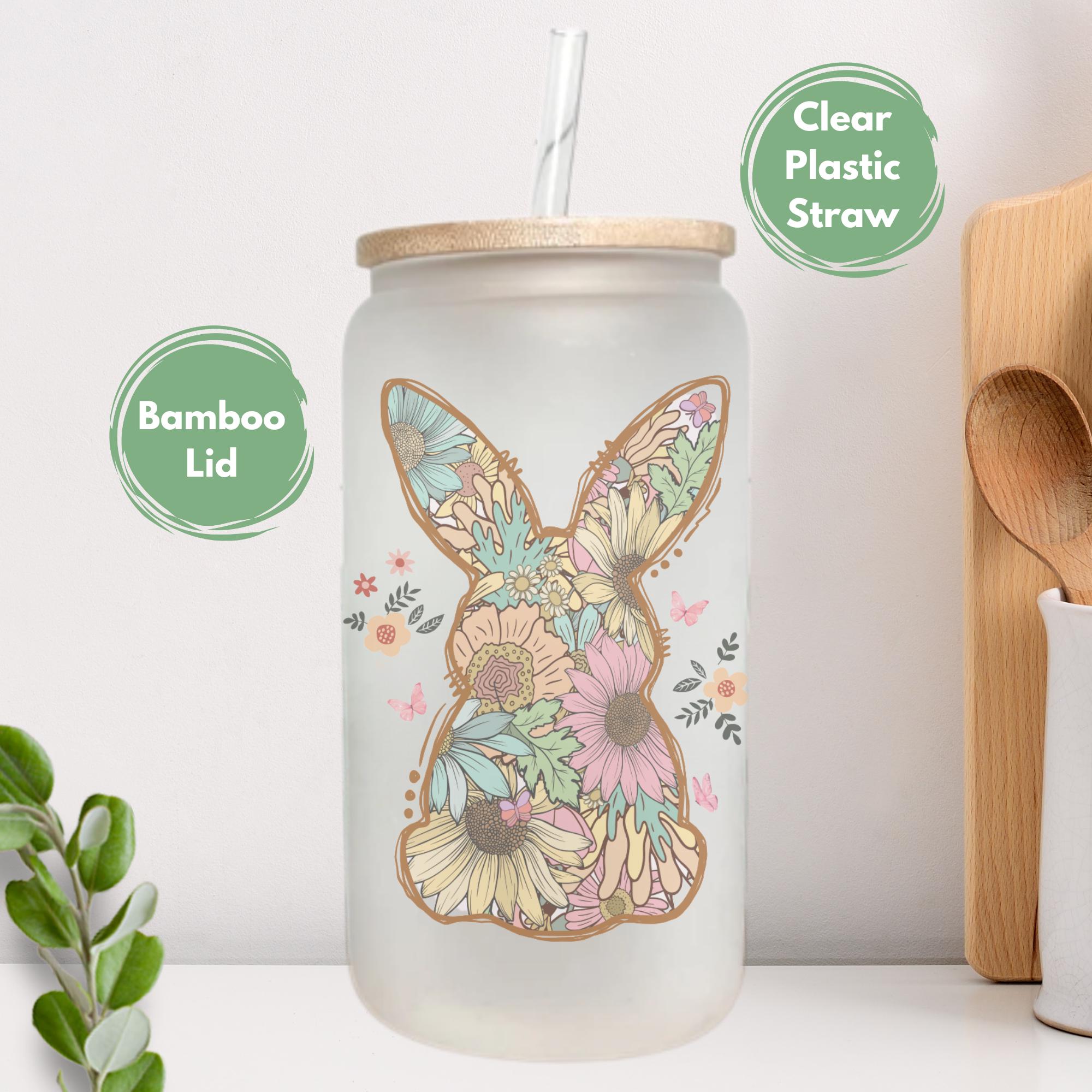 Easter Bunny Cup Gift Personalized Easter Day Floral Bunny Glass Cup ...