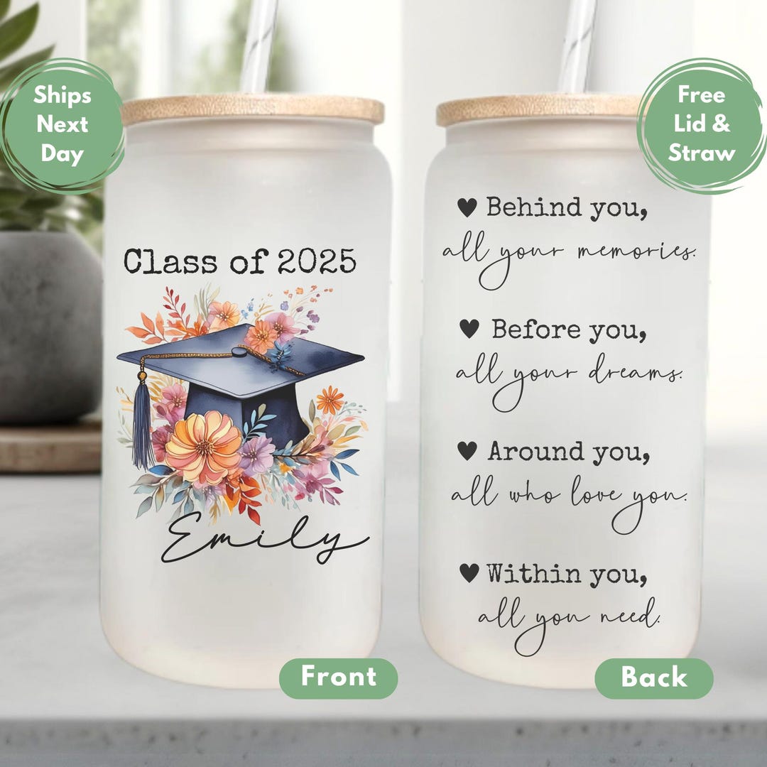 Graduation Cup Gift for Graduate Glass Cup Behind You All Your Memories ...